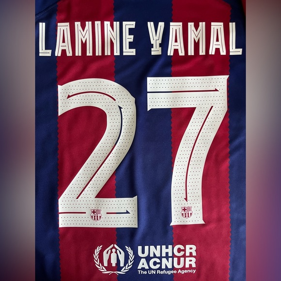 Nike | Shirts | Lamine Yamal 27 Barcelona 224 Jersey Home Ucl Red Blue S M | Poshmark